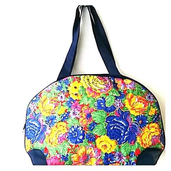 Vintage | Bags | Bright Colorful Vintage Jordache Style Floral Bowler ...